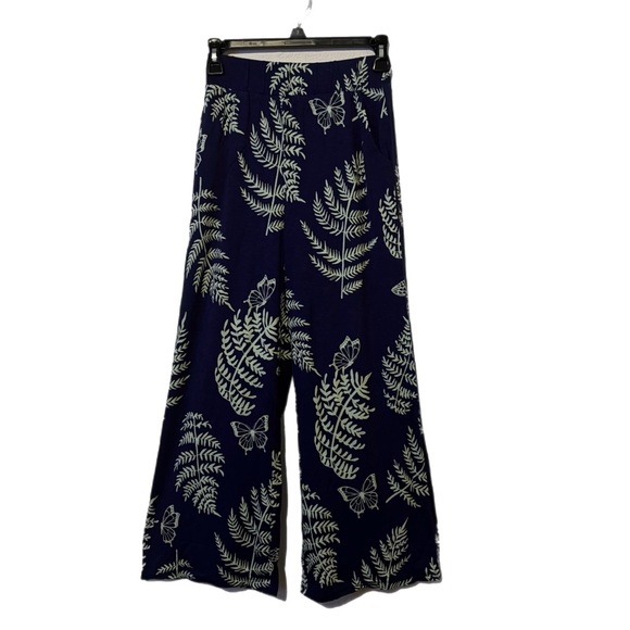 Colleen Lopez | Pants & Jumpsuits | Colleen Lopez Navy Blue Leaf Print ...